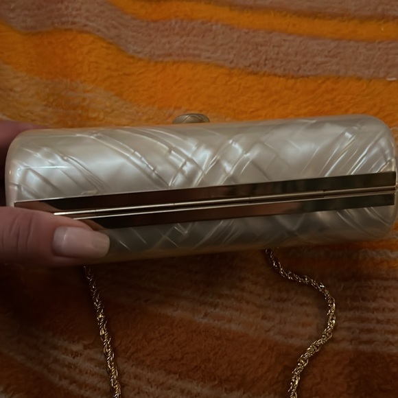 Neiman Marcus | Bags | Hard Shell Clutch Wgold Color Clasp Chain | Poshmark